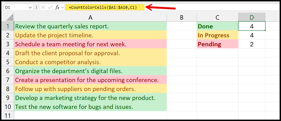 How to Count the Colored Cells in Excel