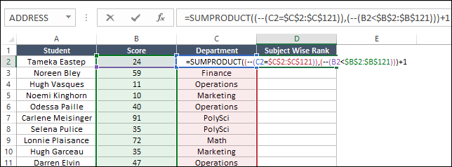 Conditional Ranking In Excel Using SUMPRODUCT Function RANKIF 