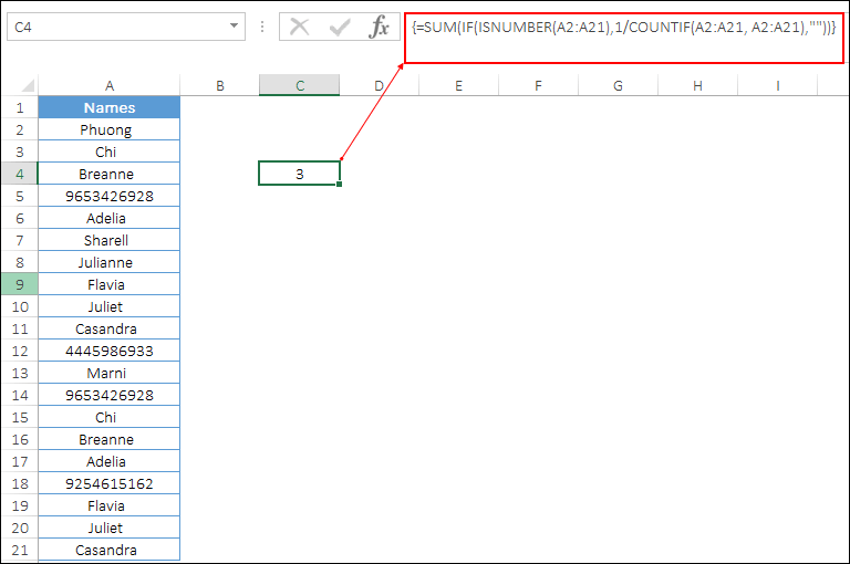 Get Count Of Unique Numbers From A List
