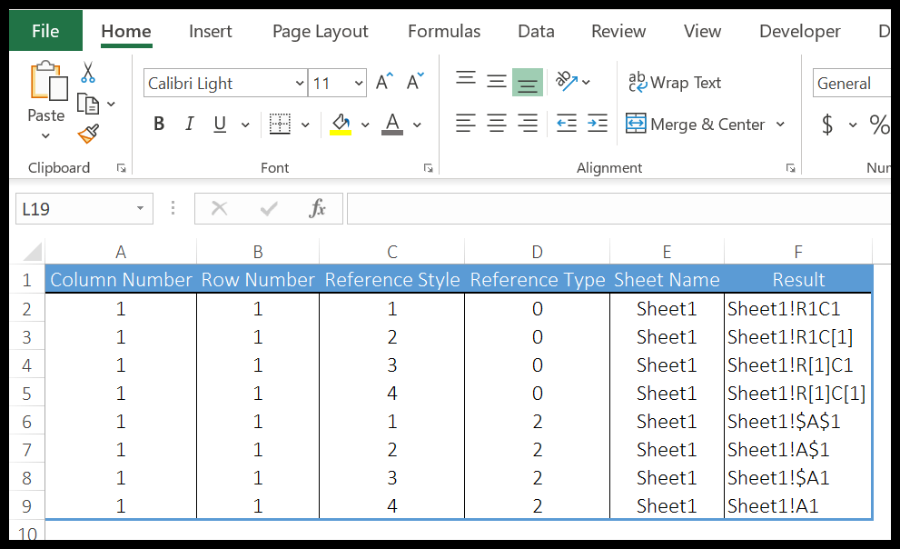 Excel ADDRESS Function Example Sample File