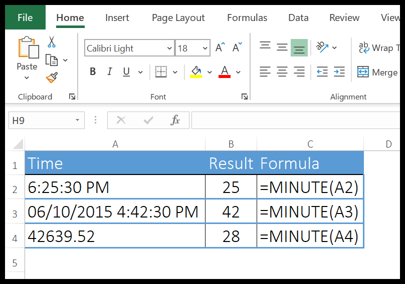 Excel MINUTE Function Example Sample File