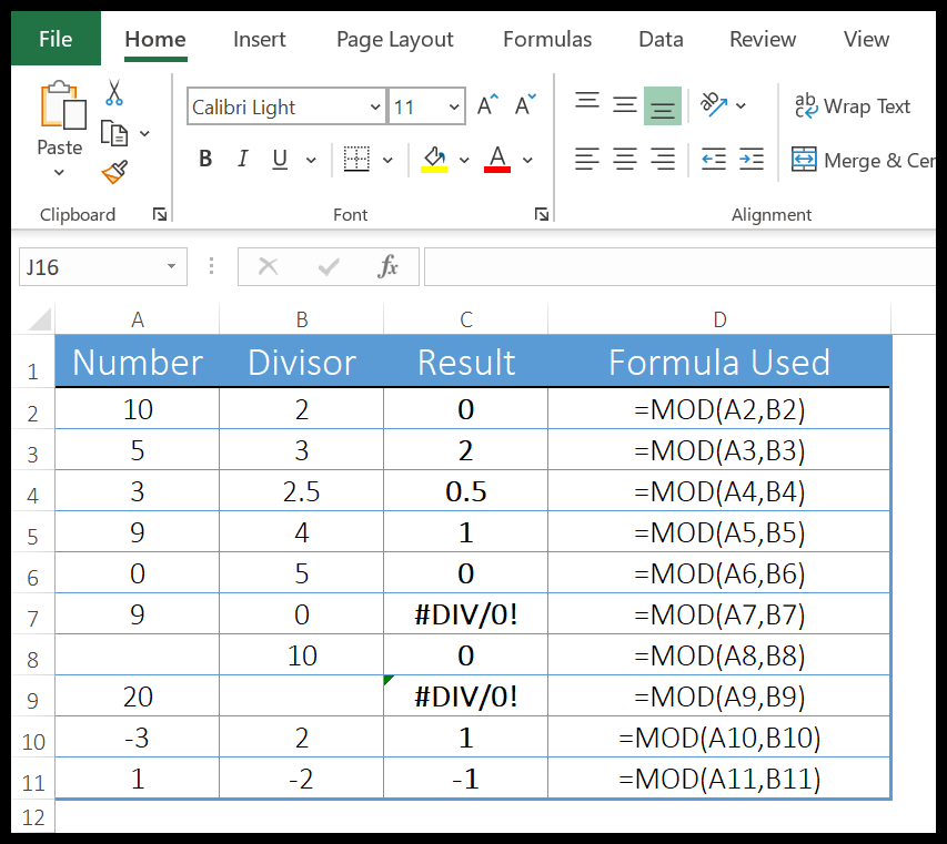 Excel MOD Function Example Sample File