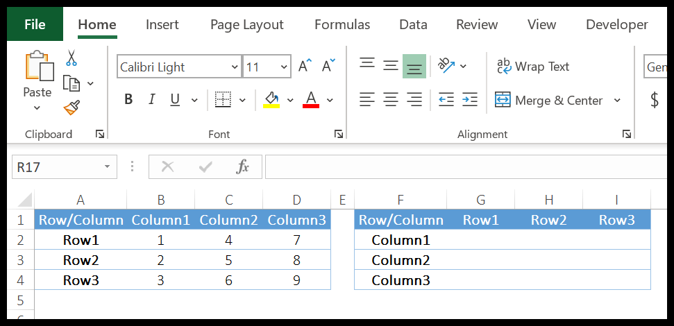 Excel Transpose Function Example Sample File