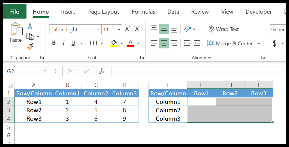 Excel TRANSPOSE Function Example Sample File