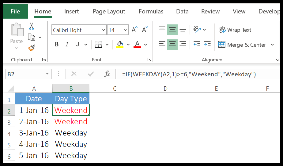 Excel WEEKDAY Function Example Sample File