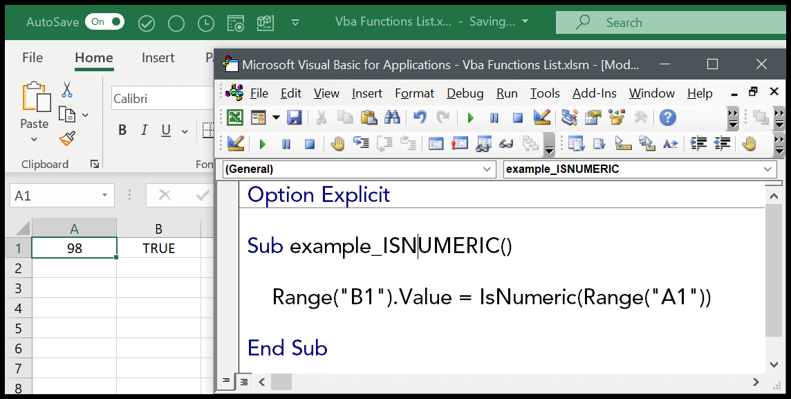 VBA ISNUMERIC Function Syntax Example 