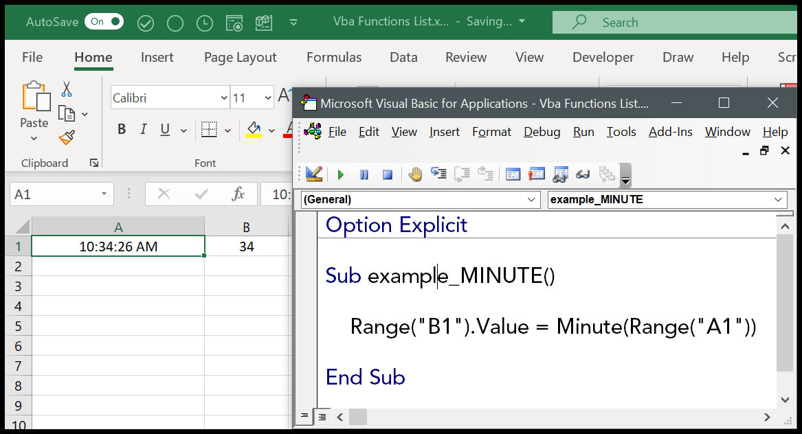 How To Use The VBA MINUTE Function Syntax Example 