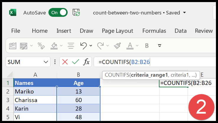 Count Between Two Numbers (COUNTIFS) | Excel Formula