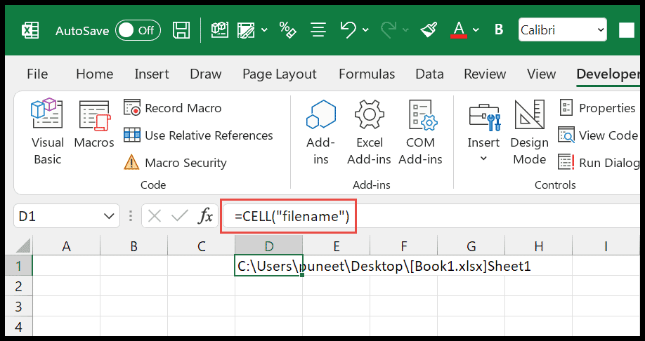 Get File Name Excel Formula