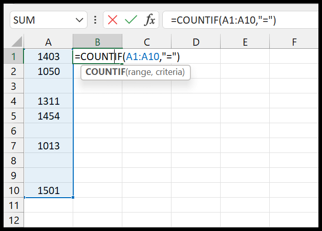 Count Blank Empty Cells Using COUNTIF Excel Formula