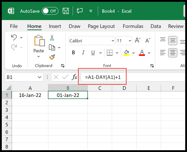 Get First Day Beginning Of The Month Excel Formula