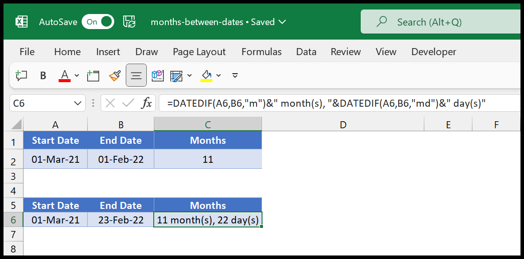 Get Months Between Two Dates Excel Formula
