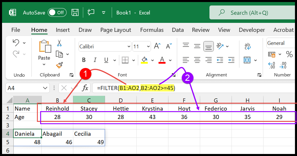 How to Filter Data Horizontally in Excel
