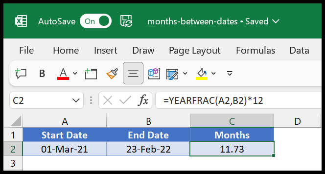 Get Months Between Two Dates Excel Formula
