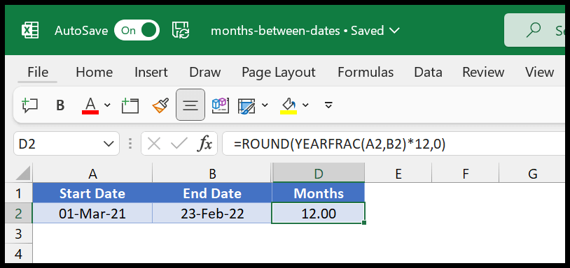 Get Months Between Two Dates Excel Formula