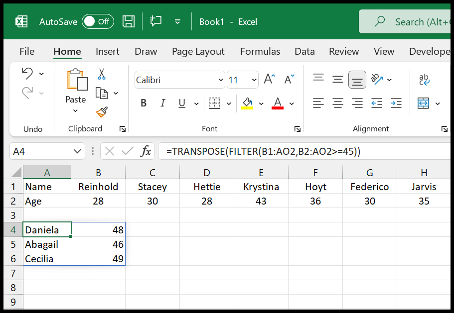 How to Filter Data Horizontally in Excel