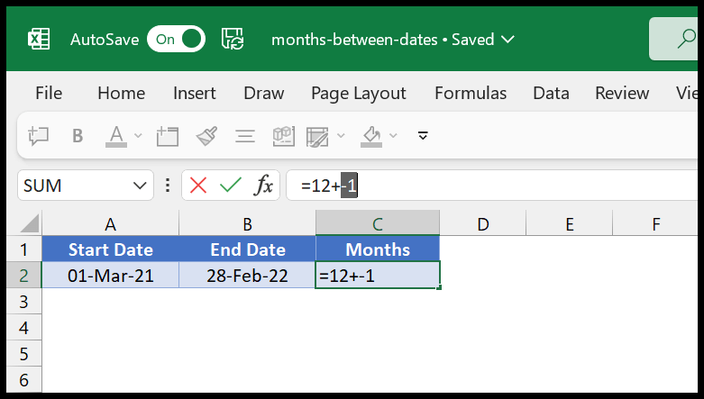Get Months Between Two Dates Excel Formula