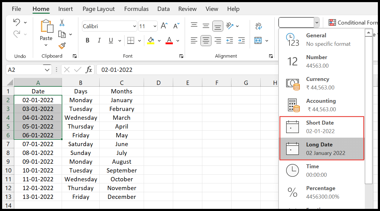 Change Date Format In Excel Short Long And Custom 