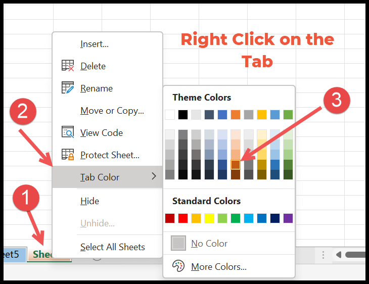 Change Tab Color In Excel Worksheet Tab Background Color 