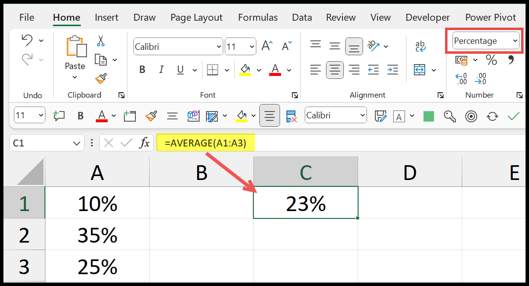 Calculate Average Of The Percentage Values In Excel Formula 