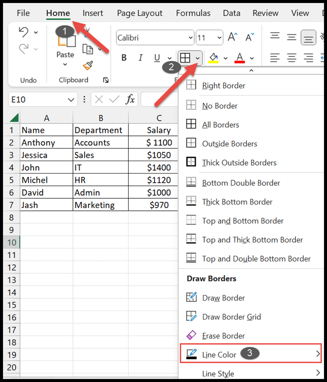 How To Change Border Color In Excel