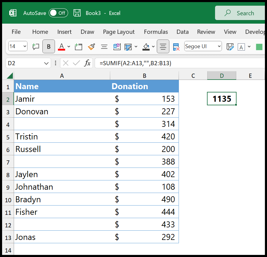 Sum Based On Blank Values SUMIF Emplty Cells 