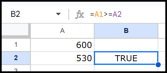 How to use Greater Than or Equal To in Google Sheets