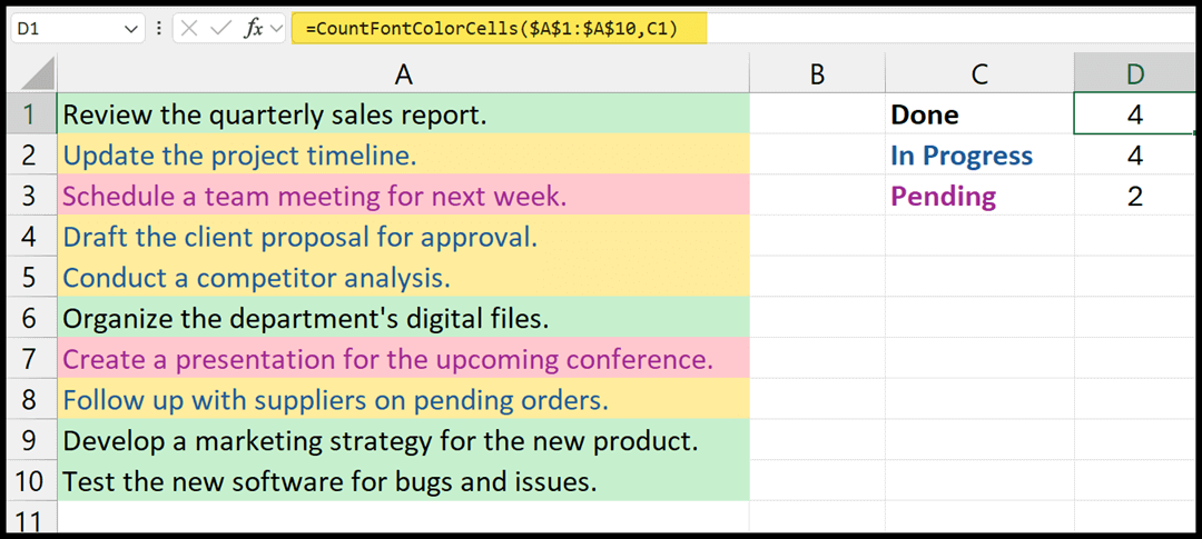 How to Count the Colored Cells in Excel
