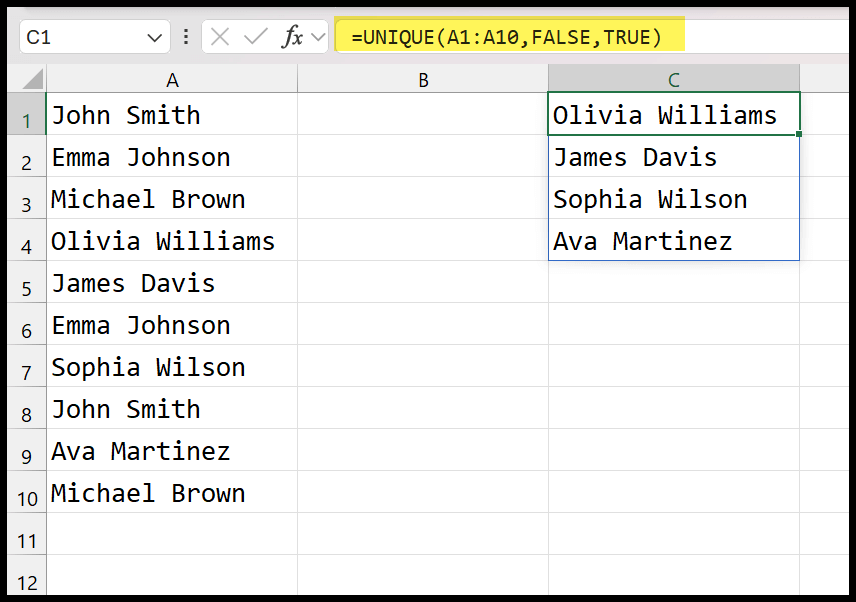 Using Unique Function In Excel Get Unique Values
