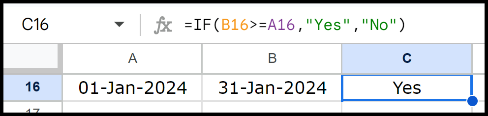 How to use Greater Than or Equal To in Google Sheets
