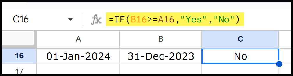How to use Greater Than or Equal To in Google Sheets